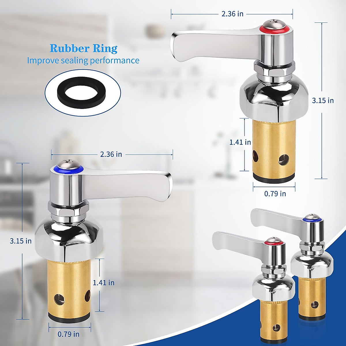 TNROTED Hot and Cold Side Handle Stem Assembly, Brass Spindle Assembly Replacement Fit for All T&S Faucet Valve (Replace 002713-40 002714-40)