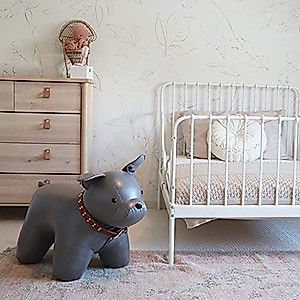 CRITTER SITTERS 15-in. Seat Height Faux Leather Gray Dog Animal Shape Ottoman - Furniture for Nursery, Bedroom, Playroom, and Living Room Decor