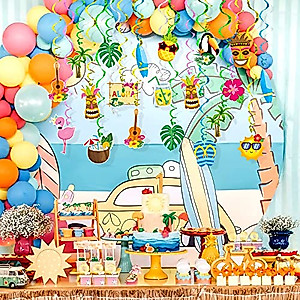 Summer Tiki Luau Hawaii Hanging Swirls 30 Pack Foil Ceiling Hanging Swirls Banner Decorations Garland Banner for Kids Adults Birthday Baby Shower Holiday Events Party Supplies Room Wall Decor