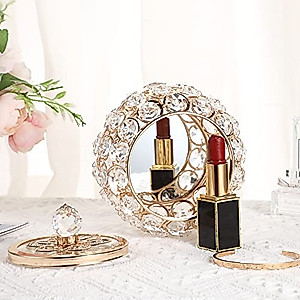 Hipiwe Crystal Jewelry Box with Glass Lid Small Trinket Organizer Mirrored Treasure Box Ring Holder Earrings Necklace Storage Box Keepsake Gift Box for Home Dresser Decor, Gold