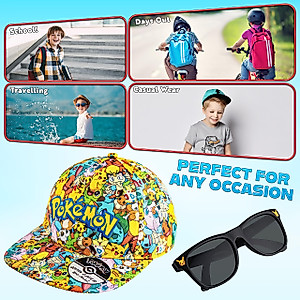 Pokemon Baseball Cap Sunglasses Boys Girls Bucket Hat for Kids Unisex Pikachu Adjustable Strap Summer Accessories (Multi Cap/Glasses Set)