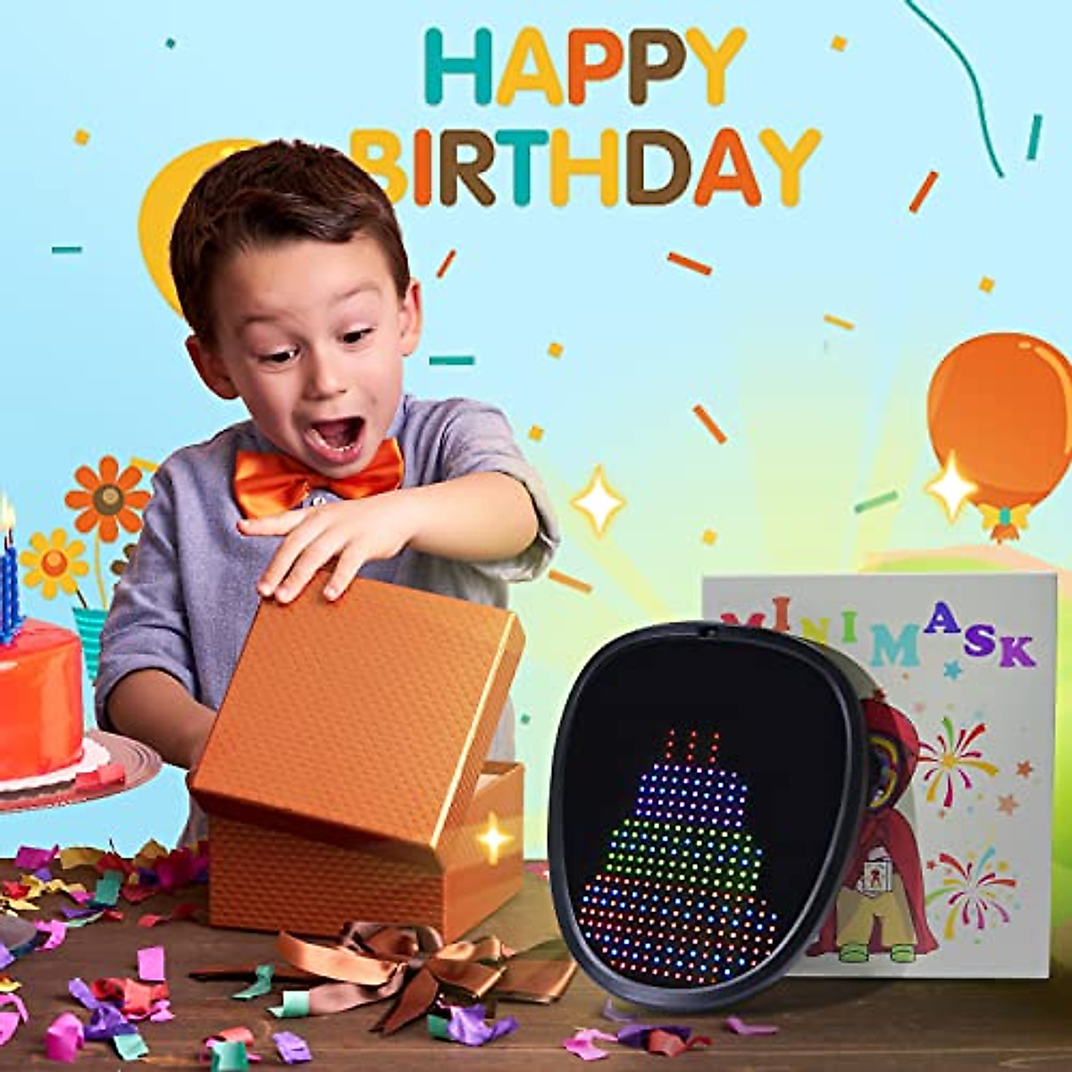 Ompusos LED Mask for kids - Gesture Sensing Transforming Light Up Face Mask for Halloween Rave, Birthday, and Masquerade Parties