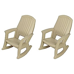 Semco Plastics Rockaway Heavy-Duty All-Weather Plastic Outdoor Porch Rocking Chair for Home Deck and Backyard Patios, Tan (2 Pack)