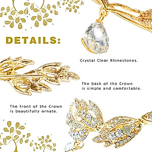 Rhinestone Leaf Wedding Tiara Headband with Fairy Elf Ears,Dress Up Costume Masquerade Accessories-1 Rose Gold Fairy Crown Headband+2 Pairs Cosplay Fairy Pixie Elf Ears for Halloween,Christmas,Wedding,Prom