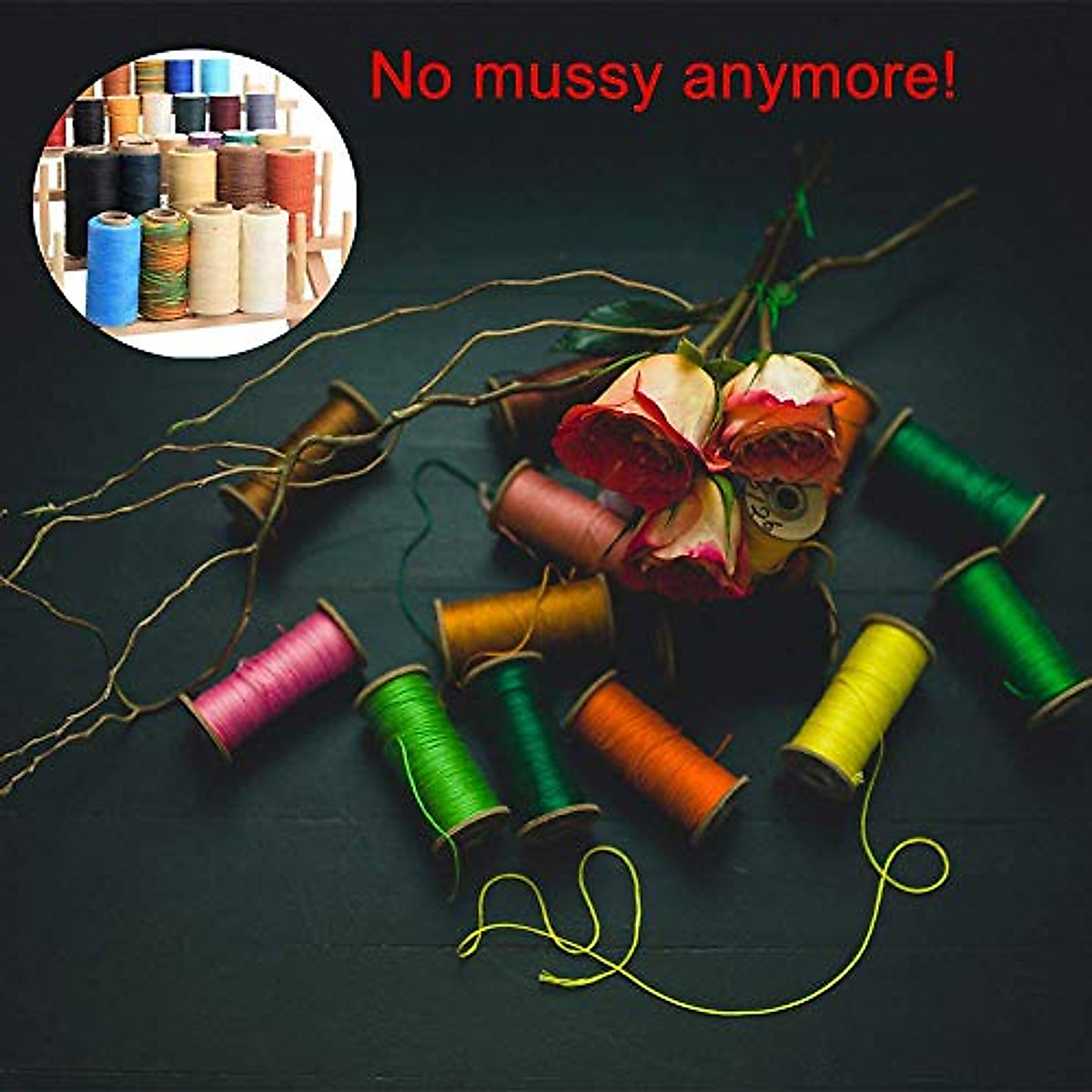 Enkarl Embroidery Thread Holder, Sewing Wooden Thread Rack Organizer, 46 Spool with Hanging Hooks for Quilting Hair-braiding