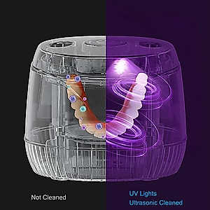 Ultrasonic UV Retainer Cleaner Machine - 45kHz Ultrasonic Cleaner for Dentures, Aligner, Mouth Guard, Whitening Trays, Toothbrush Head, 5/10 Minute Ultrasonic/Pulse Cleaning for Jewelry, Diamonds