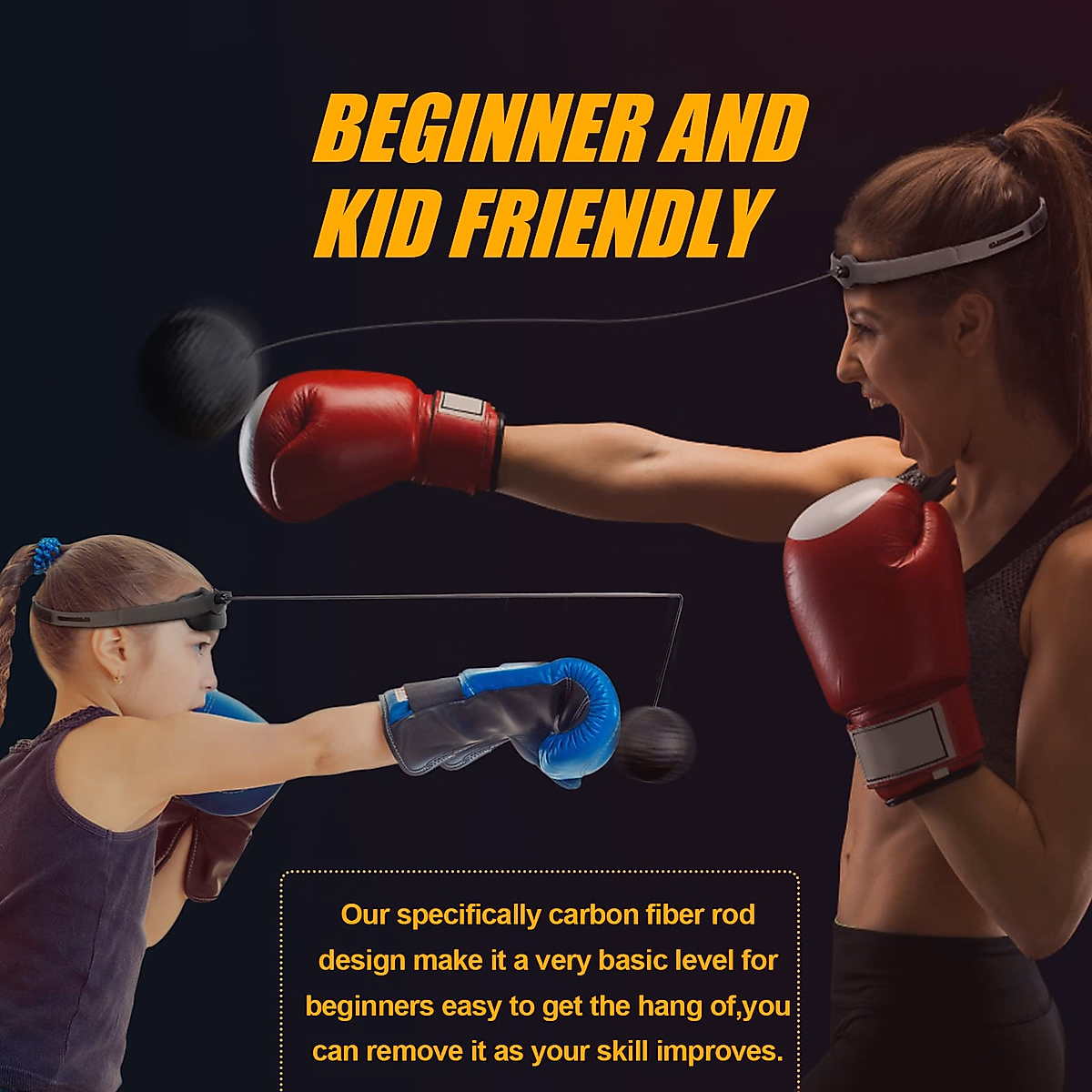 Hikeen Boxing Reflex Ball, Adjustable MMA Boxing Equipment for Adults and Kids, Punching Speed and Hand Eye Coordination Training 2 Difficulty Levels