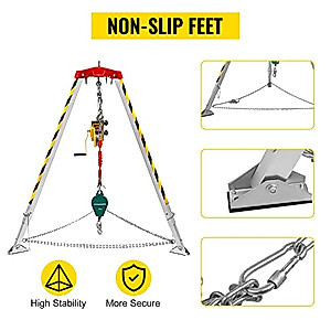 BestEquip Confined Space Tripod Kit 1200LBS Winch, Confined Space Tripod 7' Leg Bracket and 98' Cable, Confined Space Rescue Tripod 32.8' Fall Protection for Traditional Confined Spaces