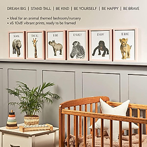 FUNNY PARTY PIECES Set of 6 Safari Animal Prints - Nursery Bedroom Decor For Children Baby, Nursery Wall Art - Jungle Safari Decor - Cute Prints With Inspiring Messages
