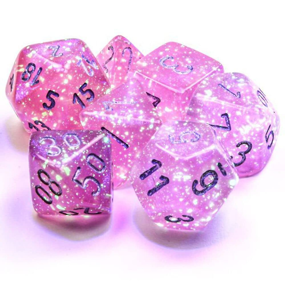 Chessex Polyhedral 7-Die Set - Borealis Pink/Silver with Luminary 27584 (CHX27584)