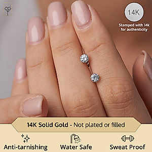 MAX + STONE 14k Solid White Gold Stud Earrings for Women & Men with CZ | Real 14k Gold Cubic Zirconia Earrings Studs with Secure Butterfly Backs | Anti-Tarnishing Cubic Zirconia Studs | Size - 4MM