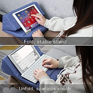 MoKo Tablet Pillow Stand, Soft Bed Pillow Holder, Fits up to 11" Pad, Fit with iPad 10th,iPad Pro 11 2022, New iPad Air 4 10.9/Air 3, iPad Pro 11/10.5/9.7, Mini 5 4, Galaxy Tab S6/ S7 11", Denim Blue