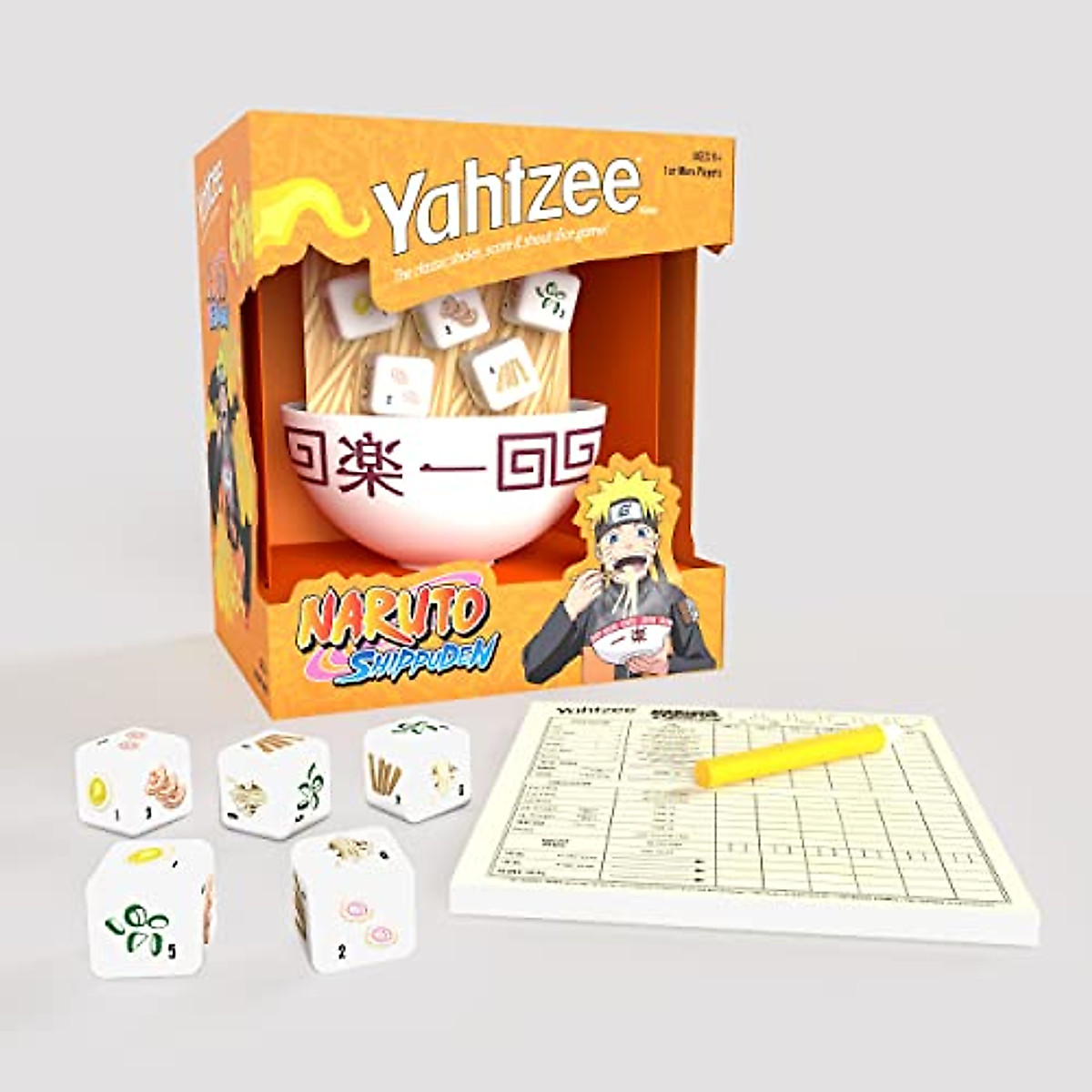 YAHTZEE: Naruto Shippuden | Collectible Ramen Bowl Dice Cup | Classic Family Dice Game Based on Anime Show | Great for Family Game Night | Officially-Licensed Naruto Game & Merchandise