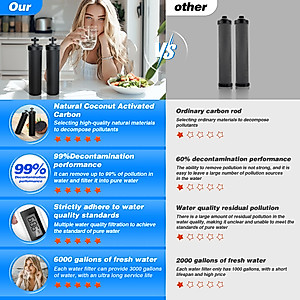 NSF/ANSI 42&372 Certified Water Filter Replacement Compatible with Berkey® BB9-2® Black Filters, Gravity Filter System, Purification Elements Compatible with Travel, Large, Royal, Crown Series, 2 Pack