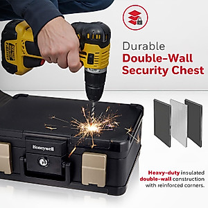 Honeywell Safes & Door Locks LHLP1103 30 Minute Fire Safe Waterproof Safe Box Chest with Carry Handle, Medium, 1103, Black, 7.3 litre