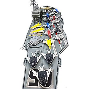 Toy Aircraft Carrier Army Men with Cargo Plane 18 Warplane Fighter Jets and 6 Extra Military Vehicles
