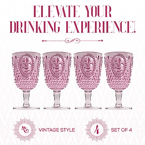 elle decor Acrylic Wine Goblets | Set of 4, 15-Ounce | Unbreakable Acrylic Wine Glasses | Reusable Plastic, Shatterproof Long Stemmed Water Glasses | Bar Drinking Cups (Pink)