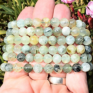 Zenergy Gems Charged Natural Prehnite 8mm Bracelet + Selenite Charging Heart [Included]