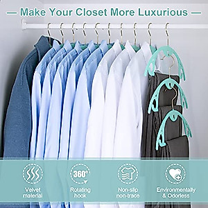 Velvet Clothes Hangers, ESEOE 50 Pack No Shoulder Bumps Suit Hangers with Swivel Hook, Ultra Thin Space Saving, Wide for Coat, Sweaters, Jackets, Shirt, Pants, Dresses (Sky Blue with Gold Hook)