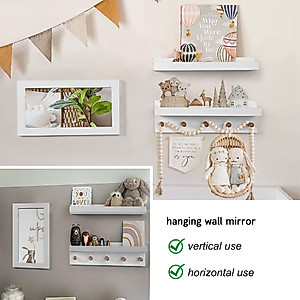 COMAX Nursery Floating Book Shelves with Wall Mirror, Wall Bookshelf for Kids Room Bedroom, Hanging Nursery Book Shelves Wall Mounted Bookshelves, Hanging Baby Book Shelf Nursery Shelves White