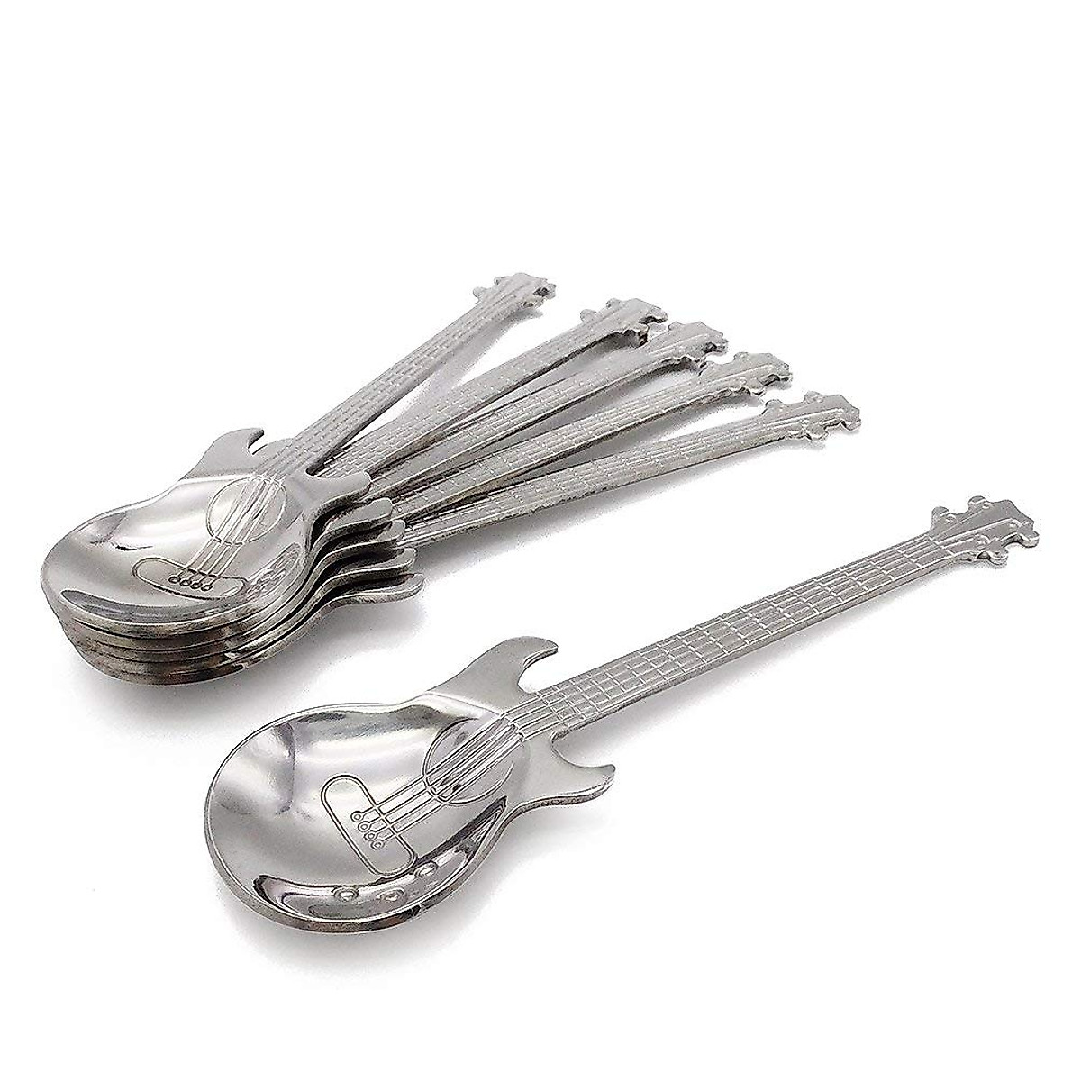 COMIART Creative Guitar Coffee Tea Spoons, 18/10 Stainless Steel Stirring Mixing Spoons, Fun Gift for Music Lover, 4.7 Inch Cute Sturdy Teaspoons, Pack of 4, Silver