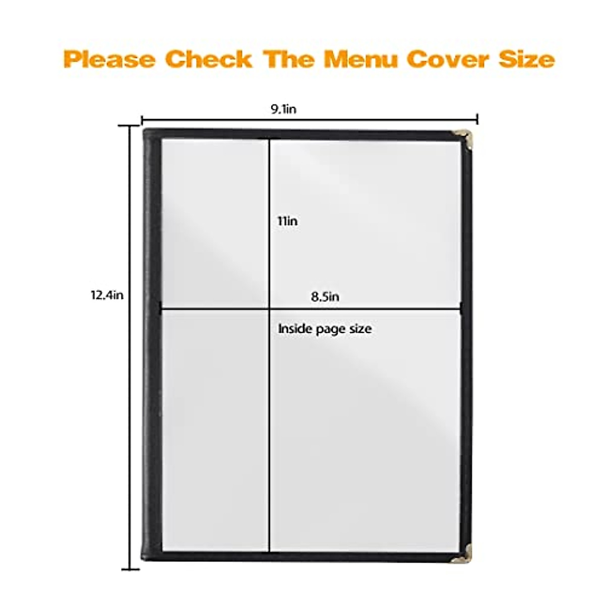 2PCS Menu Covers 8.5" x 11" Restaurant Menu Holder 4 Page 8 View Transparent Menu Sleeve,Fits A4 Size Paper for Restaurant Menu Home Project Office Daily Paper Chores and etc(Black)