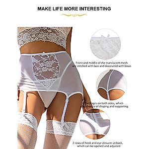 2 Pieces Lace High Waisted Garter Belts Plus Size with Panty for Women&#039;s Sexy Lingerie Stockings Sets (White, X-Small-Small)