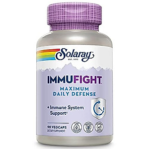 SOLARAY Immufight Maximum Daily Defense, All Day Immune Support, Vitamin C, Vitamin D, Zinc, Probiotics, Monolaurin, Acerola & More, Vegan & Gluten Free, 60 Day Guarantee, 30 Servings, 90 VegCaps