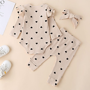 Fullfamous Infant Baby Girl Clothes Outfits,Fall Winter Romper Christmas Clothing Set 3-6 months Ecru Heart