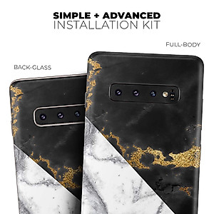 DesignSkinz White-Black Marble & Digital Gold Foil V1 2 Protective Vinyl Decal Wrap Skin Cover Compatible with The Samsung Galaxy S20 (Screen Trim & Back Glass Skin)