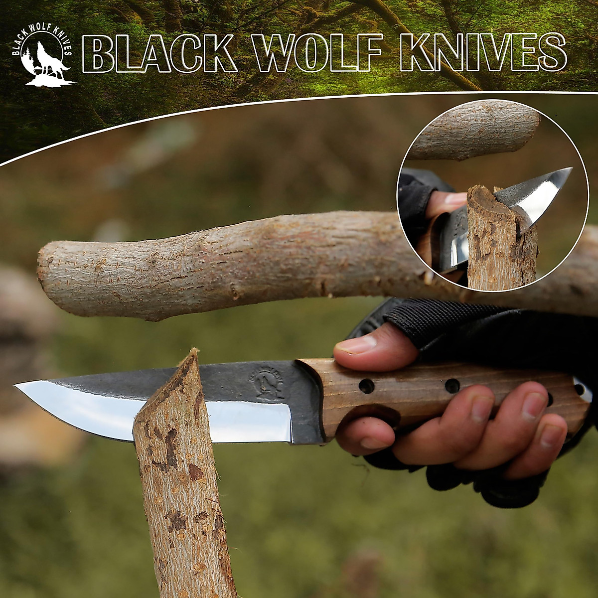 D2 Steel Hunting Knife Fixed blade knife Skinner Knife Walnut Wood handle, Black Edge,Bush craft, Camping, with Cowhide Leather Sheath – BW-4146