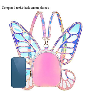 ENJOININ Women's Laser Holographic Backpack Butterfly Angel Wings Casual Daypack Shoulder bag for Young Girls (Laser Pink)
