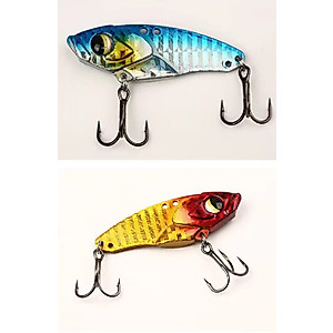 BitHeng Fishing Lures, Fishing Spoon Tackle LuresHard Metal VIB Jigging with Treble Hooks for Bass Trout Crappie Perch Freshwater Saltwater (10Pcs) Random Color, Mixed Color