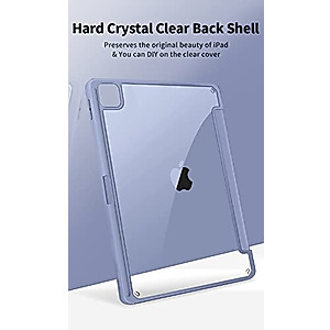 ExuCase for iPad Air 5th Generation 10.9 Inch 2022 / iPad Air 4th Gen 2020 / iPad Pro 11 2022/2021/2020/2018 with Pencil Holder, Trifold Smart Cases Shell + Clear Transparent Back Cover, Gray Purple