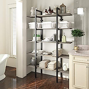 Teraves 5-Tier Bookshelf Wood Bookcase with Metal Frame Book Shelf Organizer Storage Display Shelves Russtic Wood and Metal Shelving Unit (Boak)