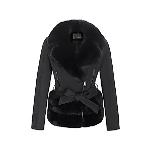 Bellivera Women Faux Suede Leather Jacket Motorcycle Short Coat Biker PU Sherpa-Lined Overcoat 8831A Black L