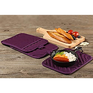 VEIKERY Cotton Pocket Pot Holders Machine Washable Heat Resistant Hot Pads for Kitchen and Baking Square Purple Oven Mitts 7"x9" Set of 5