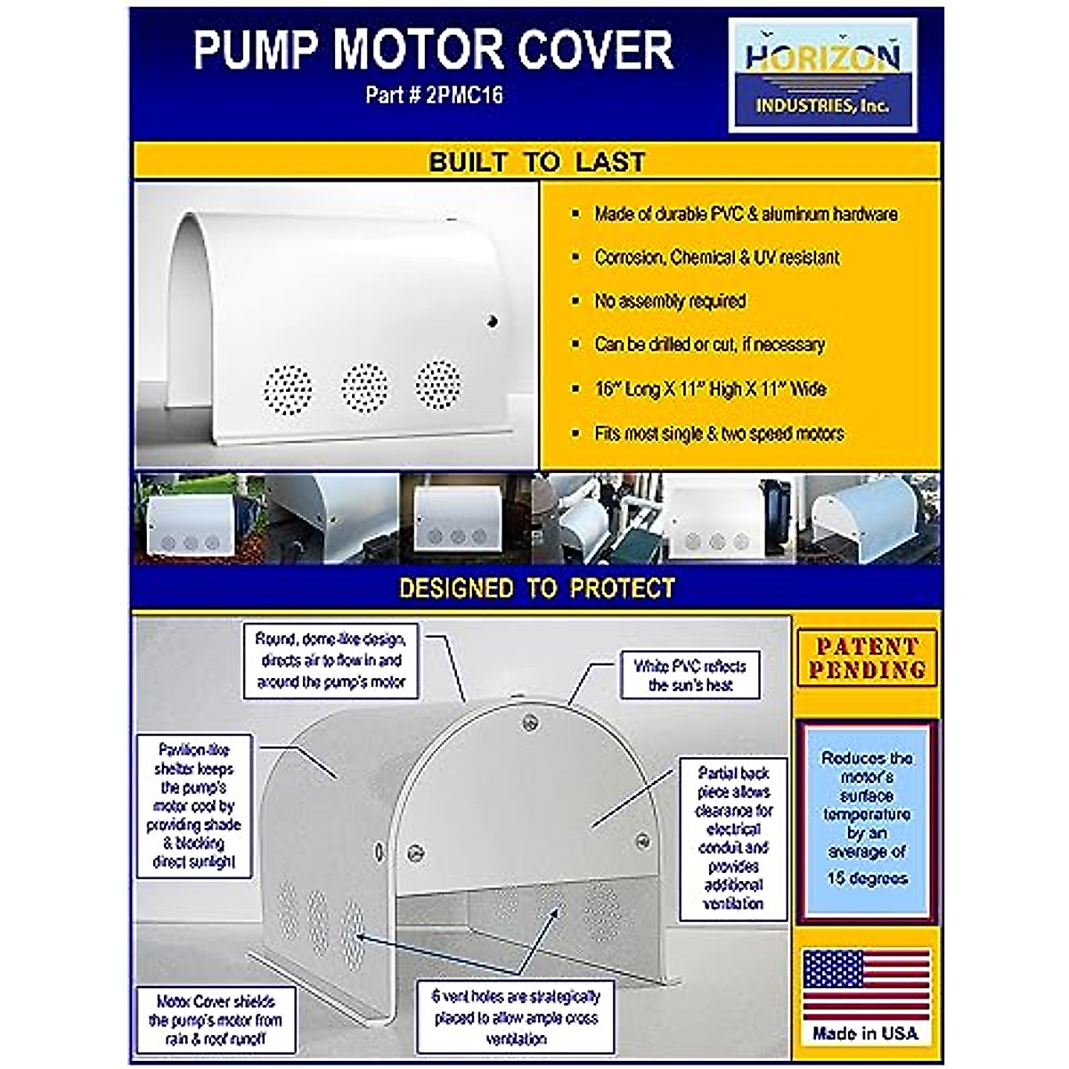Horizon Industries 2PMC16 Single Speed Pump Motor Cover