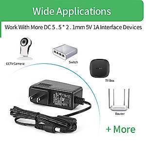 2-Pack AC to DC 5V 1A Power Supply Plug 5.5mm x 2.1mm UL Listed FCC
