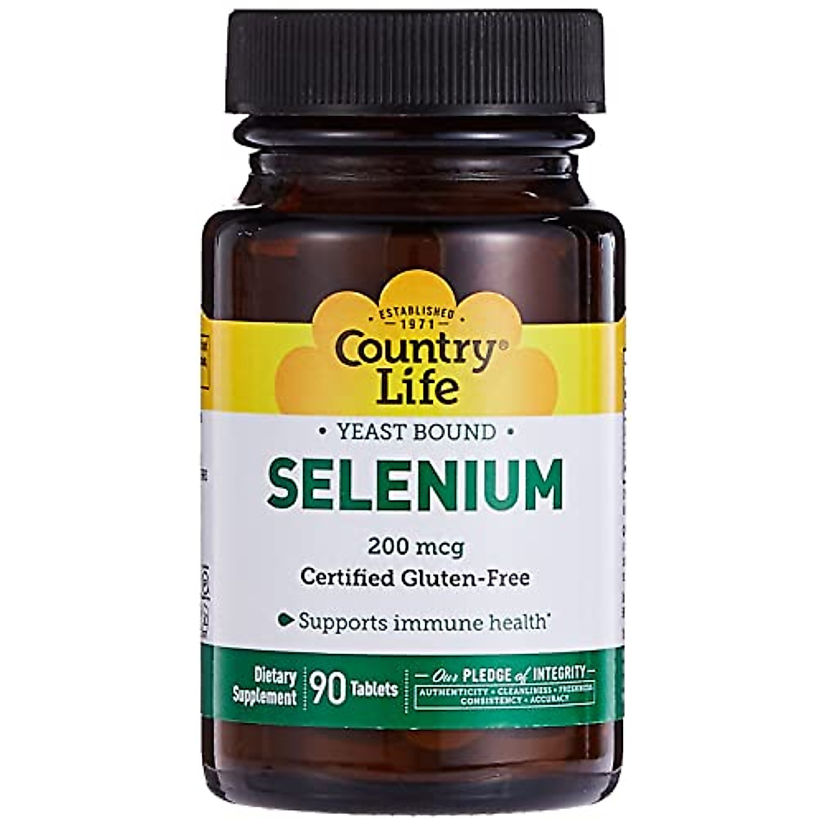 Country Life Selenium, Yeast Bound, Supports Immune Health, 100mcg, 90 Tablets, Certified Gluten Free, Certified Vegan, Certified Halal