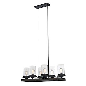 Globe Electric 60317 Williamsburg 6-Light Chandelier, Dark Bronze, Faux Wood Accent, Clear Glass Shades