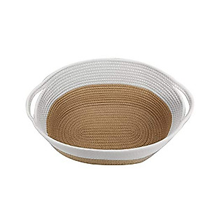 YUKIMOCOO Dog Toy Basket White Brown Cotton Rope Basket Shallow Cute Pet Toy Storage Bin Home Storage Woven Basket for Living Room Clothes Towel Blanket Item Storage Basket