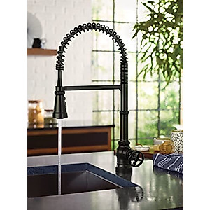 Moen Paterson Matte Black One-Handle Spring Pulldown Kitchen Faucet with Power Boost for a Faster Clean, Kitchen Faucet with Pull Down Sprayer for Bar, RV, S72103BL