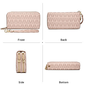 MARCO M KELLY Zipper Wallet for Women Long Faux Leather Purse Credit Card Holder Wrislet Ladies Zip Around Clutch Organizer