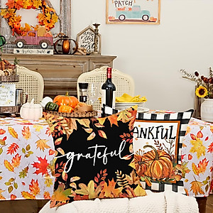 GEEORY Fall Decorative Throw Pillow Covers 18 x 18 Inch Set of 4, Thankful Grateful Blessed Harvest Pumpkin Gnome Thanksgiving Fall Decor Outdoor Farmhouse Pillow Cases for Home Couch G345-18