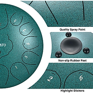 LEKATO Steel Tongue Drum 13 Notes 12 Inches, Rain Chime Drum Beginner C Key Handpan Drum for Meditation Yoga Musical Education, Best Gift for Adult& Kids, Malachite Green