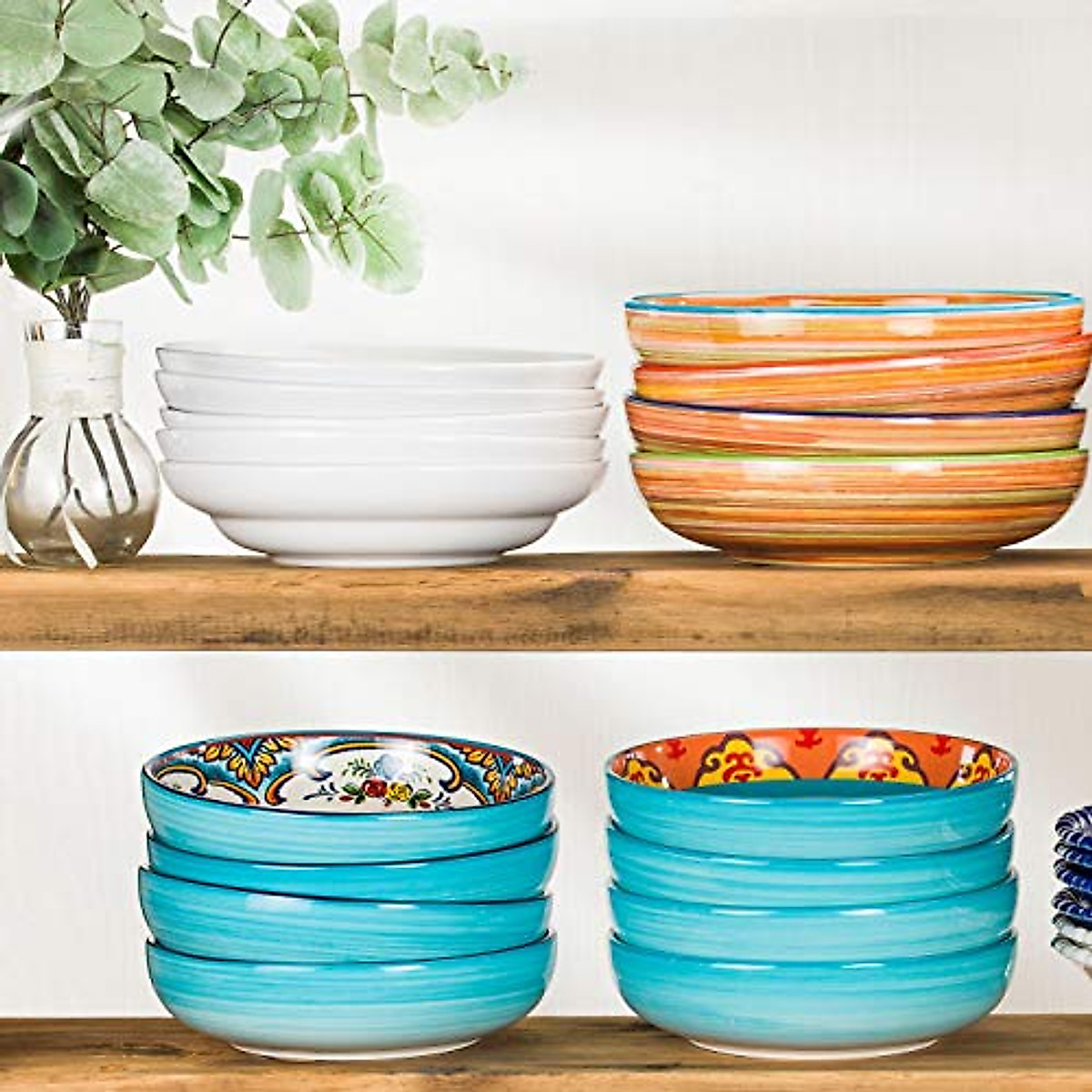 Euro Ceramica White Essential Porcelain Collection, Pasta Bowls Set of 4, Inverted Rim Design, Classic