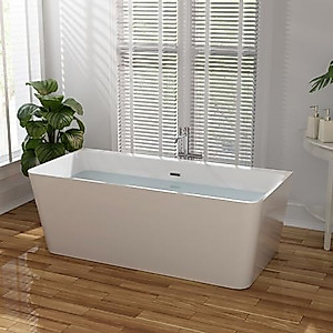 Empava 67" Bathtub Acrylic SPA Tub by Empava – Back to Wall Bathtubs with Custom Contemporary Design, White,