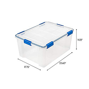 IRIS USA 60 Quart WEATHERPRO Plastic Storage Box with Durable Lid and Seal and Secure Latching, Clear With Blue Buckles, Weathertight, 3 Pack
