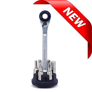 Prestacycle Prestaratchet Micro, Heavy-Duty Mini Ratchet & 1/4 Bits for Bike Repair & Maintenance, 40Nm Small Ratchet & Screwdriver with 6 Hex Bit Set, with Round Bit Holder & Tool Stand